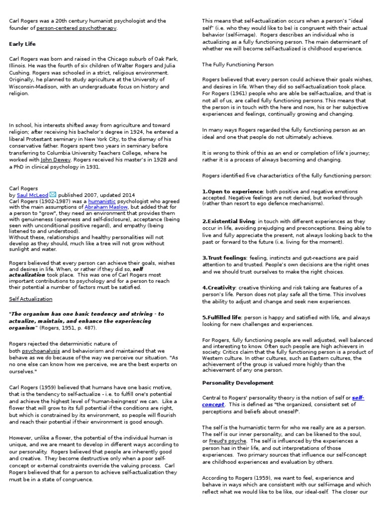 Carl Rogers | PDF | Self Esteem | Self Actualization