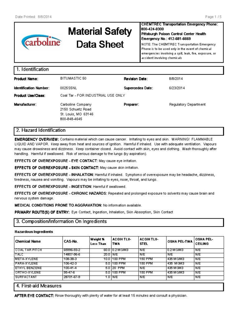 Bitumastic 50 MSDS | Personal Protective Equipment | Carbon Dioxide