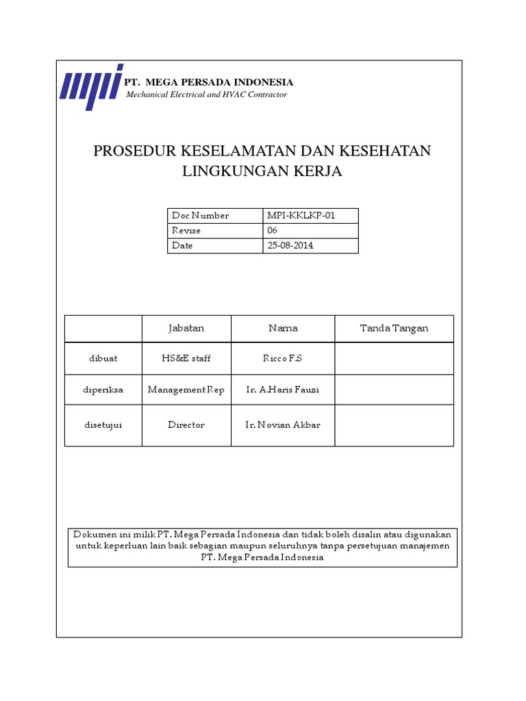 Prosedur K3 (Kesehatan Dan Keselamatan Kerja) | PDF