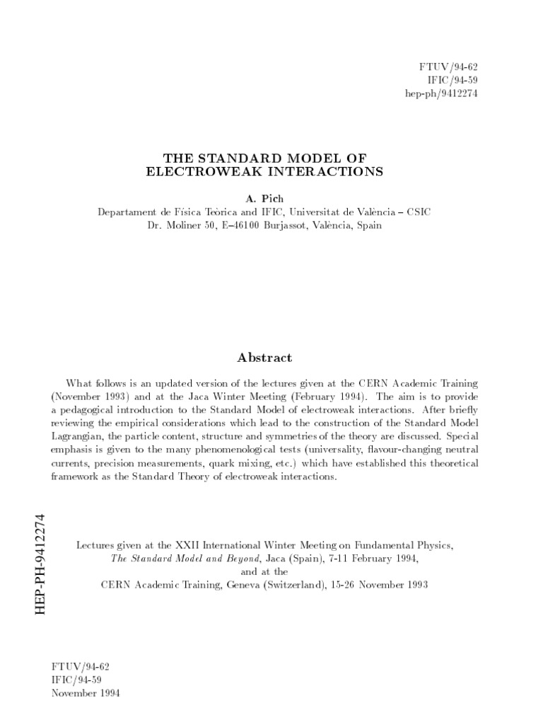 The Standard Model of Electroweak Interactions PDF | PDF | Standard Model | Gauge Theory