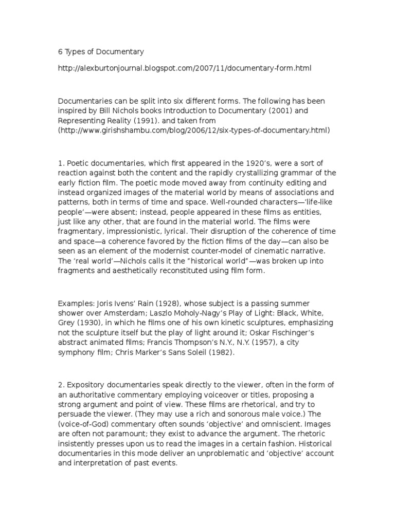 6 Types of Documentary (FREE) | PDF | Documentary Film | Leisure