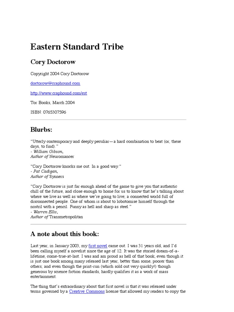 Eastern Standard Tribe by Cory Doctorow | PDF | License | Derivative Work