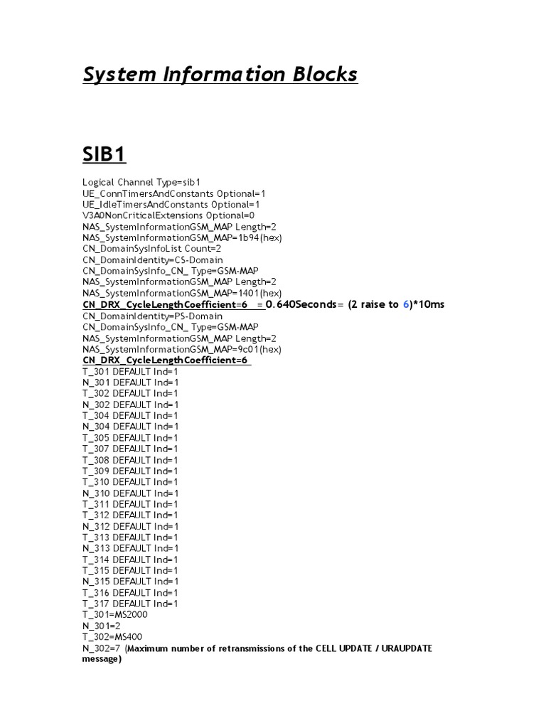 SIB1to SIB7 Details | Electronics | Telecommunications