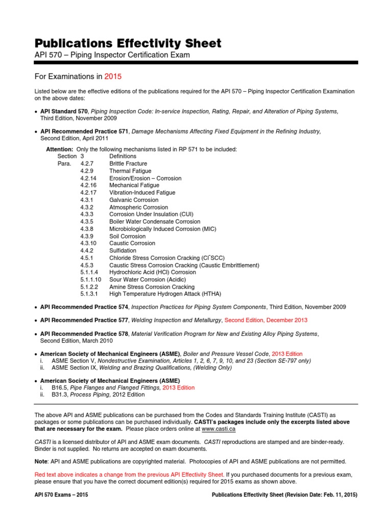 API 570 Effectivity Sheet | PDF | Corrosion | Pipe (Fluid Conveyance)