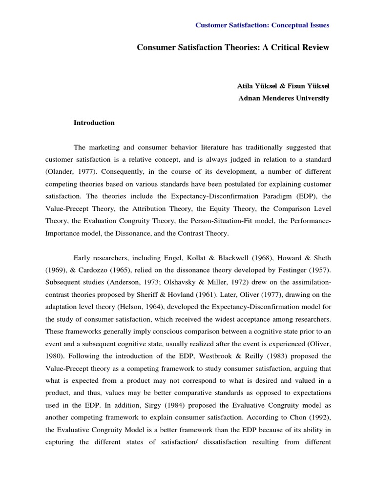 Chpt4 ThConsumer Satisfaction Theories A Critical Revieweories | PDF ...