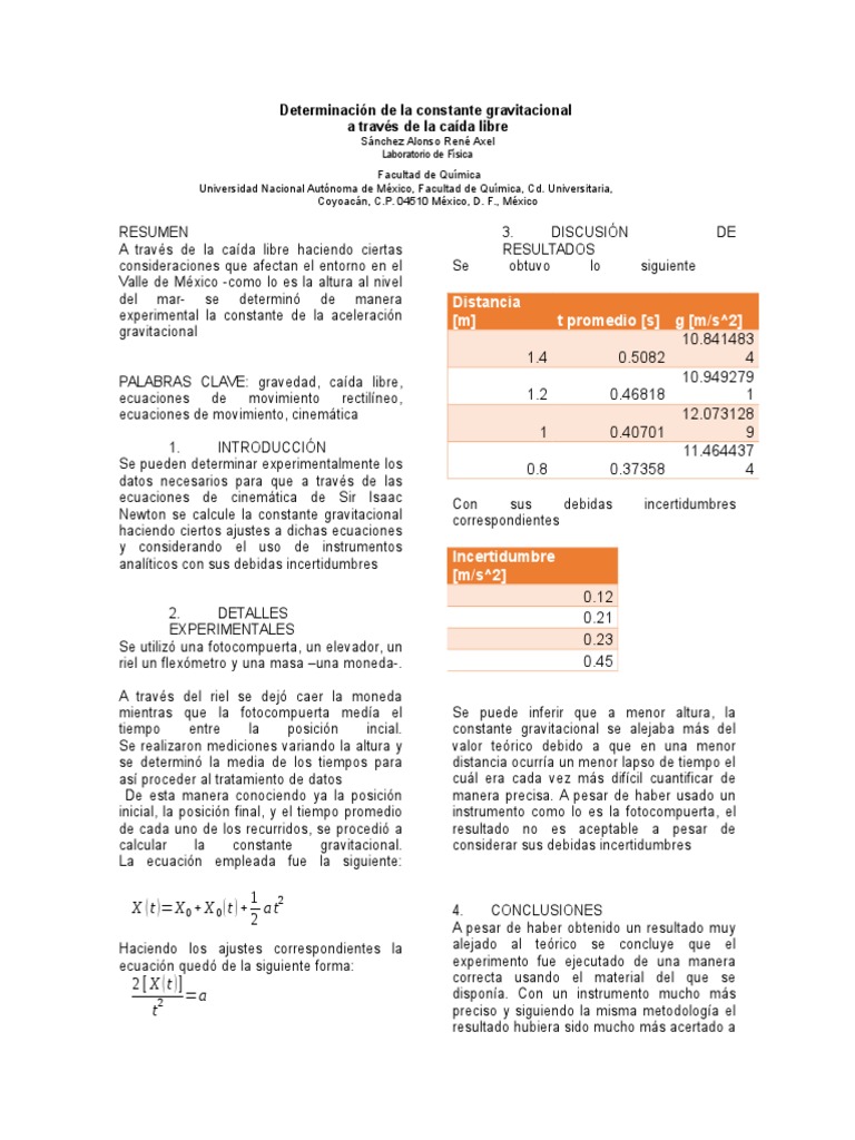 Determinación de La Constante Gravitacional | PDF | Gravedad | Cinemática