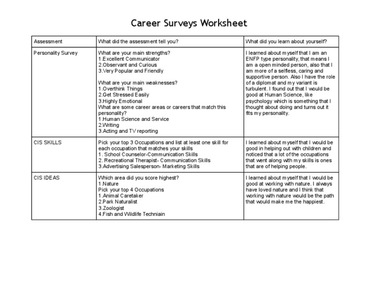 Careersurveysworksheet1 Ashleighwhite | PDF | Self-Improvement