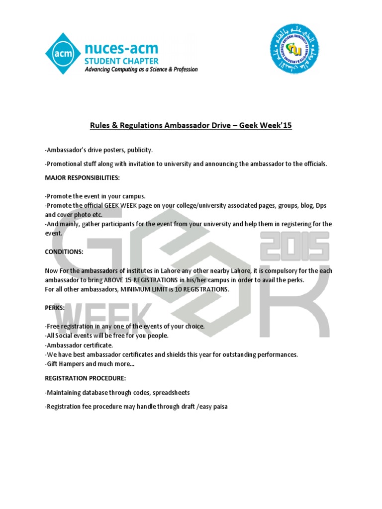Geek Week 2015 Ambassador Guidelines | PDF