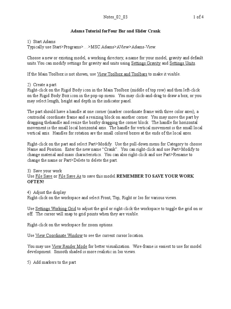 Adams Tutorial for Four Bar and Slider Crank Mechanisms: A Step-by-Step ...