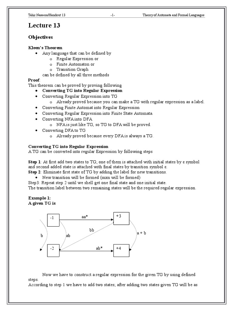 Kleene's Theorem and TG to RE Conversion | PDF | Teaching Methods & Materials | Science ...