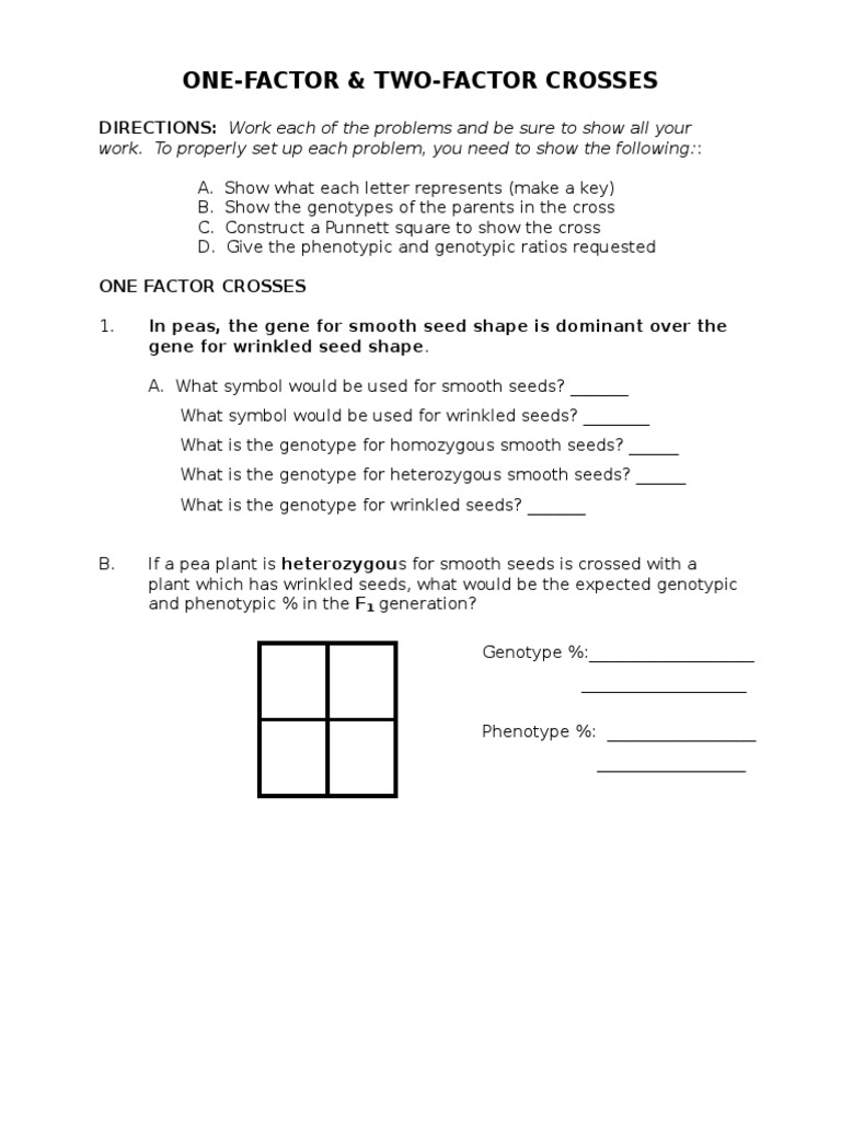 One-Factor and Two-Factor Crosses Guide | PDF | Genotype | Dominance ...