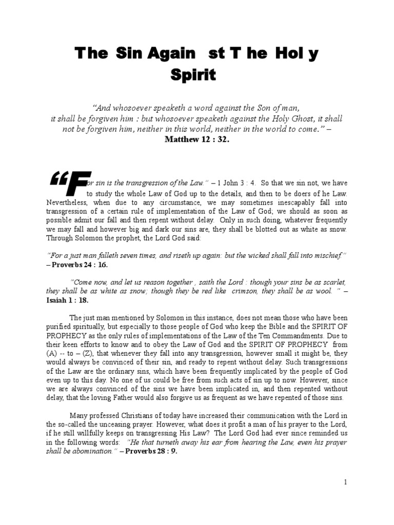 The Sin Against The Holy Spirit | PDF | Sin | Jesus
