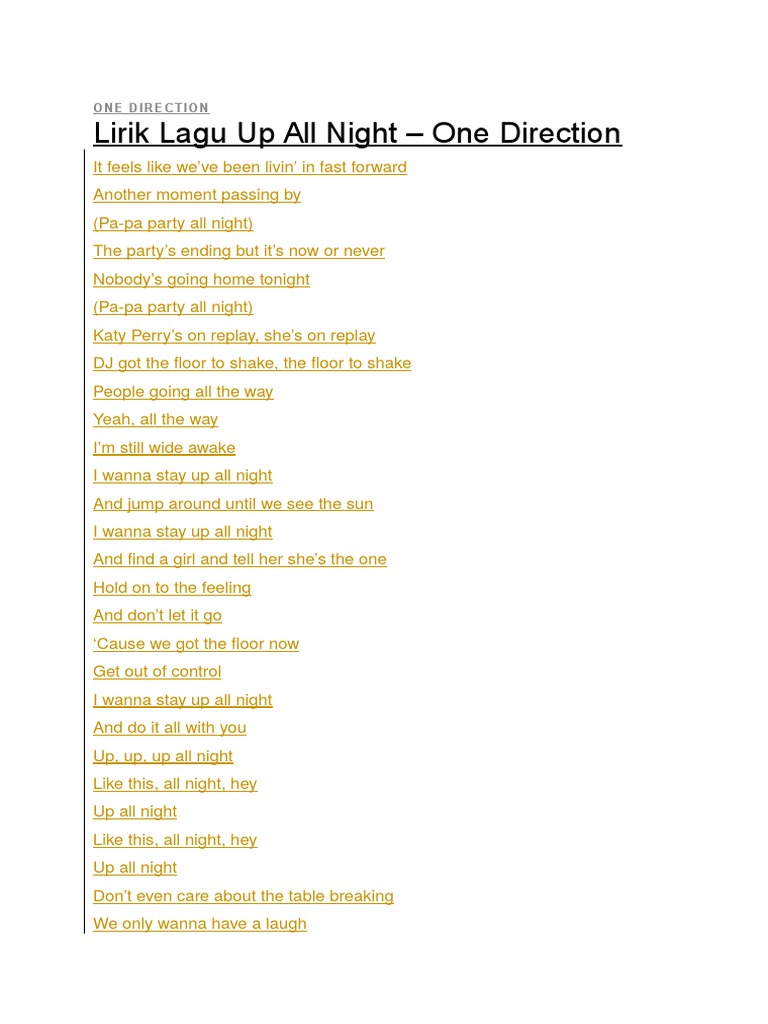 One Direction - Up All Night Lyrics | PDF | Language Arts & Discipline ...