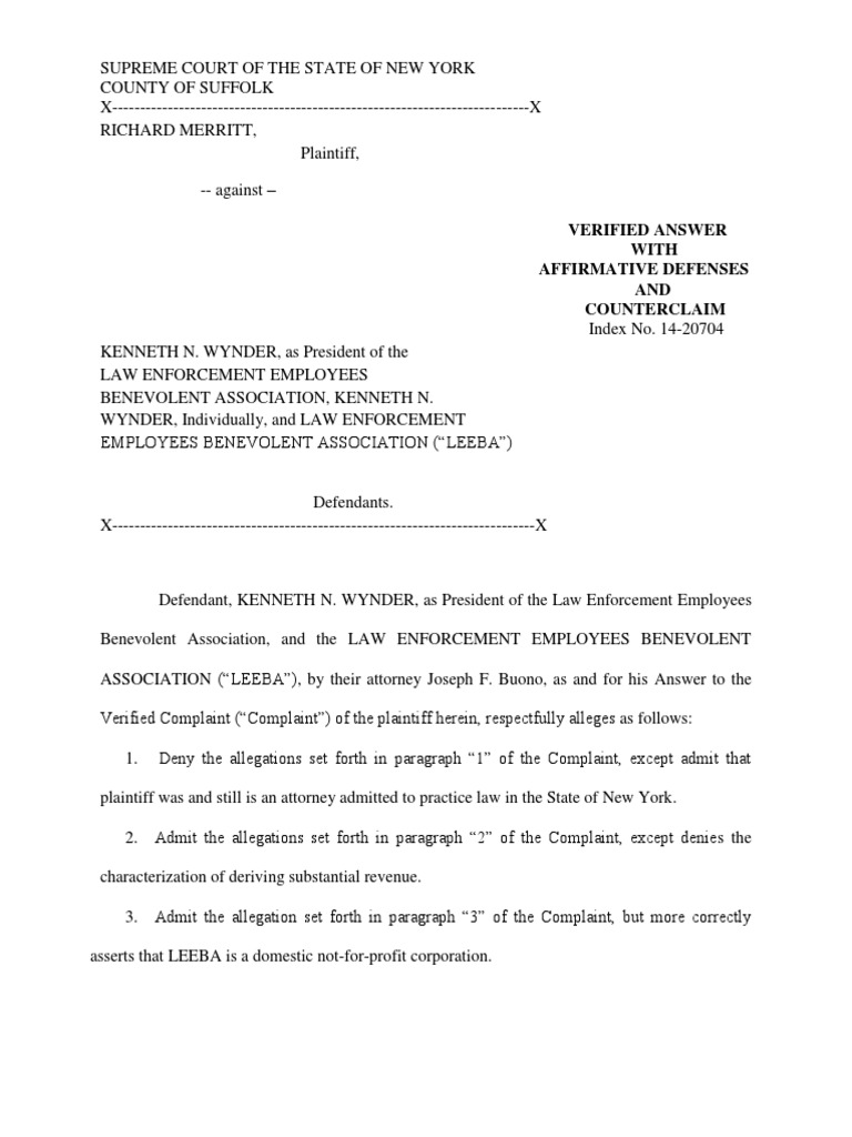 Leeba Merritt Lawsuit Answer | PDF | Complaint | Affirmative Defense