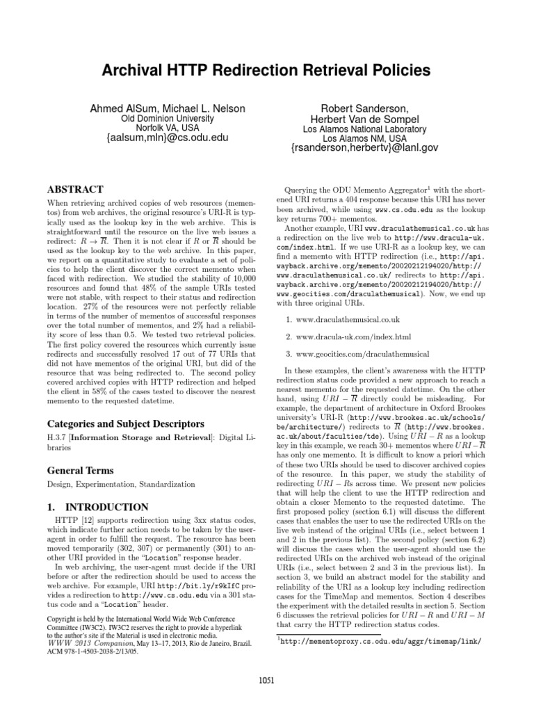 Archival HTTP Redirection Retrieval Policies | PDF | Uniform Resource ...