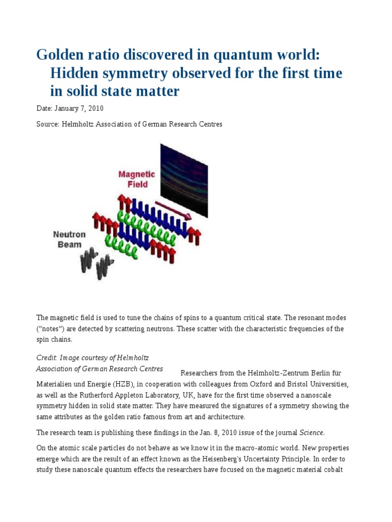 Golden Ratio Discovered in Quantum World | Quantum Mechanics | Spin ...