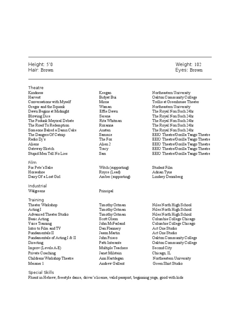 Yael Gabi: Acting Resume & Skills | PDF