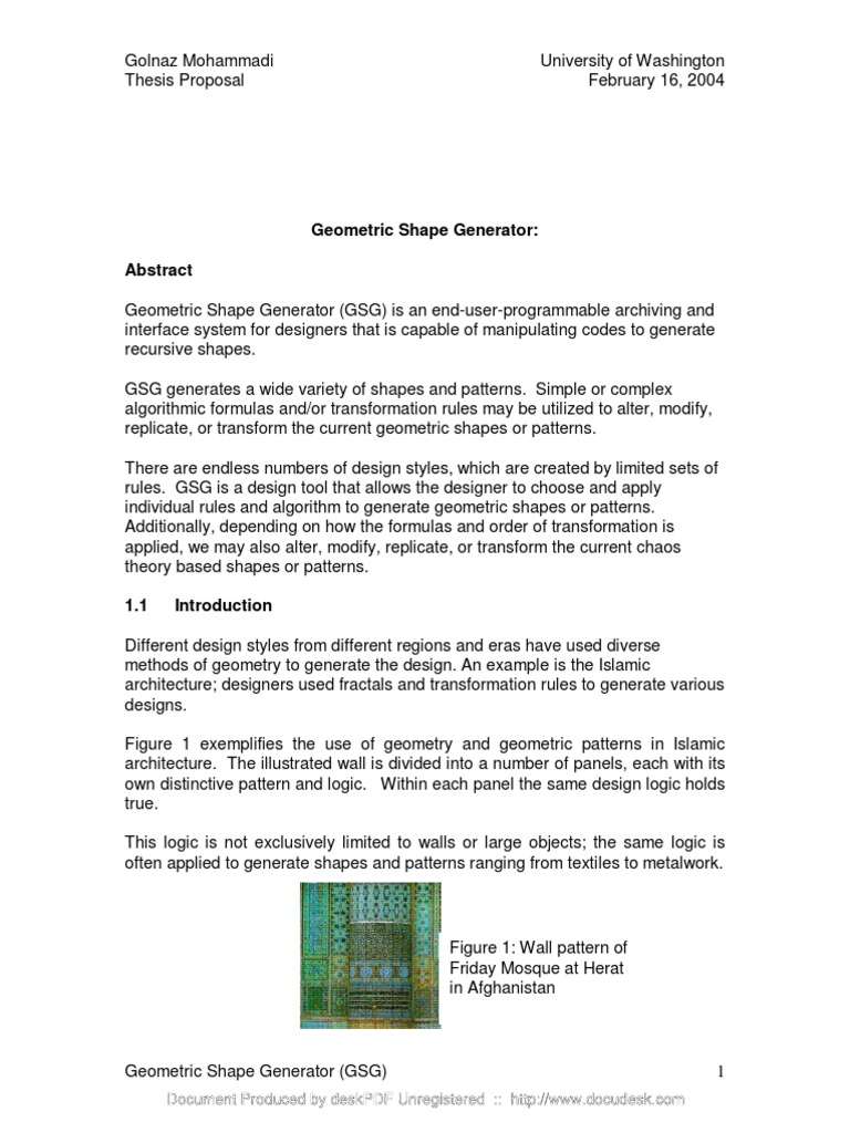 Geometric Shape Generator Thesis Proposal | PDF | Fractal | Geometry