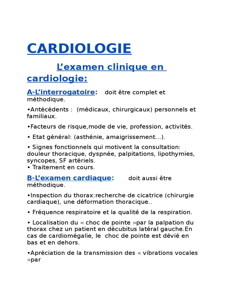 Guide d'examen clinique cardiaque | PDF | Cardiologie | Cœur