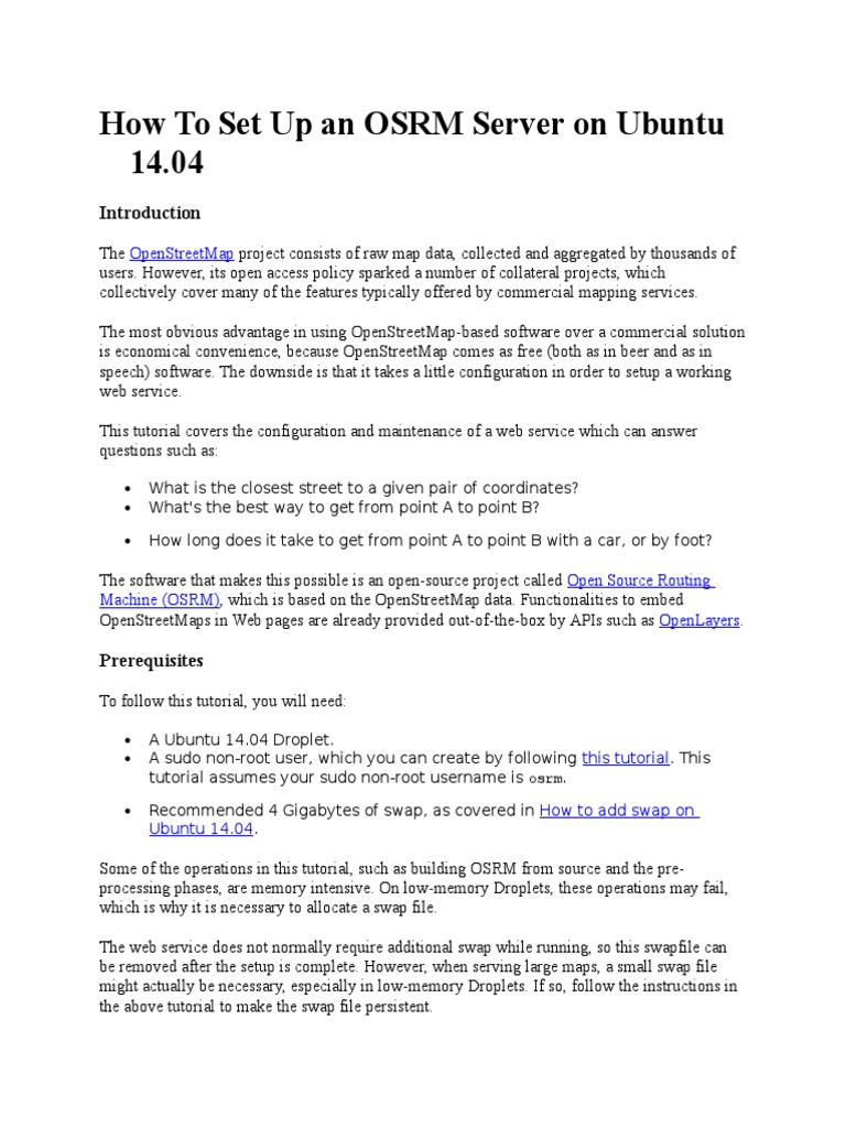 How To Set Up An Osrm Server On Ubuntu 14 04 Pdf Web Server Internet And Web