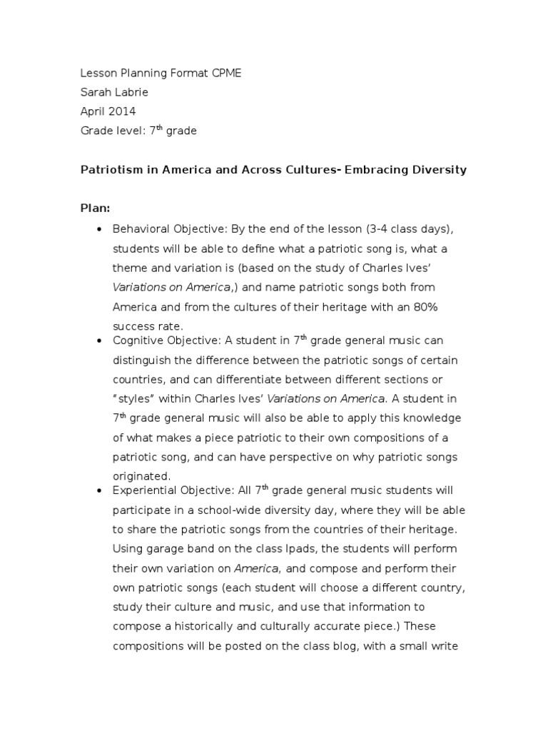 Patriotism Lesson Plan | PDF | Musical Compositions | Educational ...