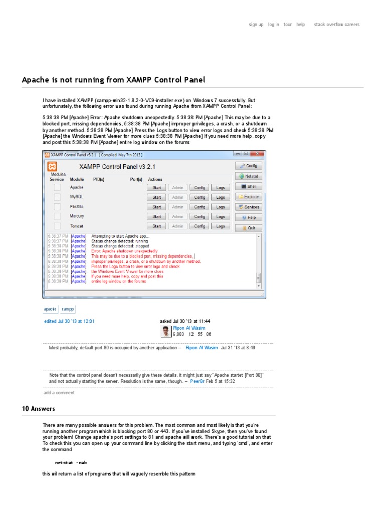 Apache Is Not Running From XAMPP Control Panel - Stack Overflow | PDF | Command Line Interface ...