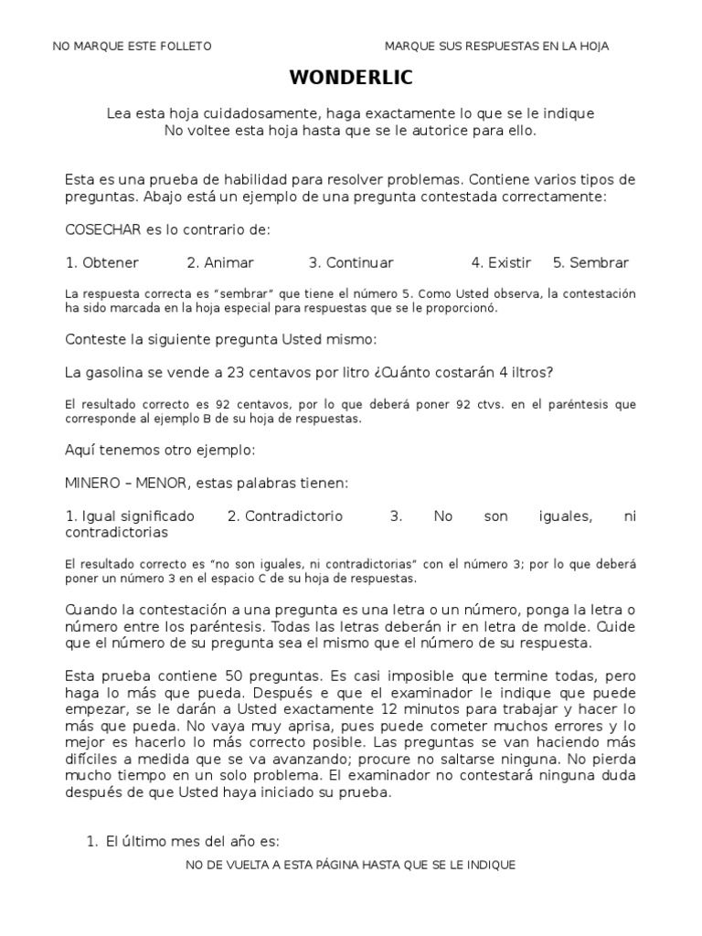 Wonderlic Test | PDF | Naturaleza