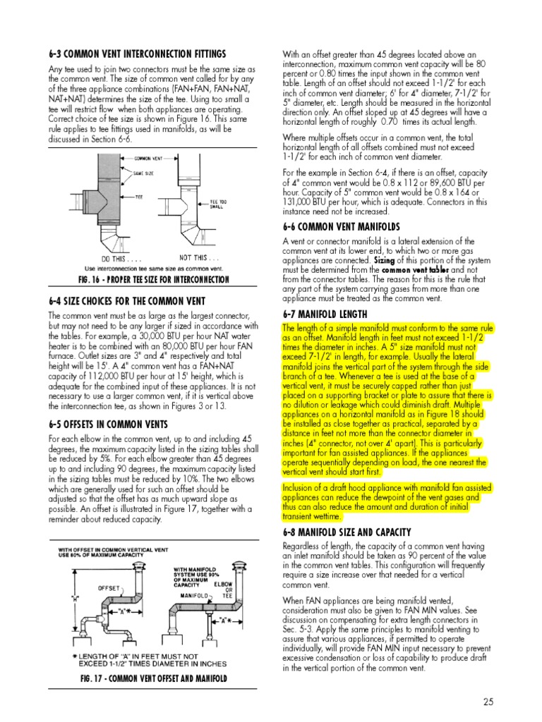 6-3 Common Vent Interconnection Fittings: Fig. 16 - Proper Tee Size For ...