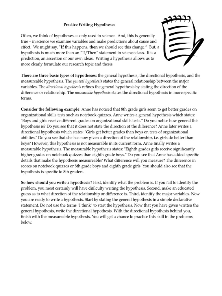 Practice Writing Hypotheses | PDF | Hypothesis | Educational Psychology