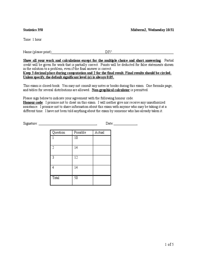 Stat 350 Midterm 2 | PDF | Confidence Interval | Evaluation Methods