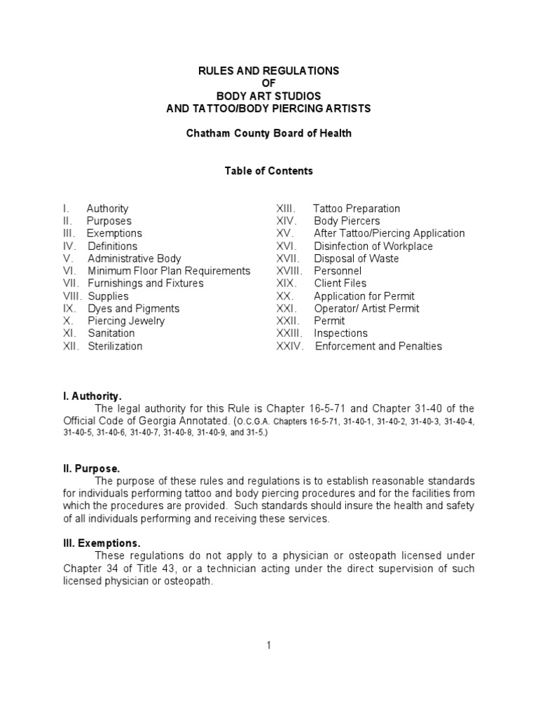 Establishing Health and Safety Standards for Tattoo, Body Piercing ...