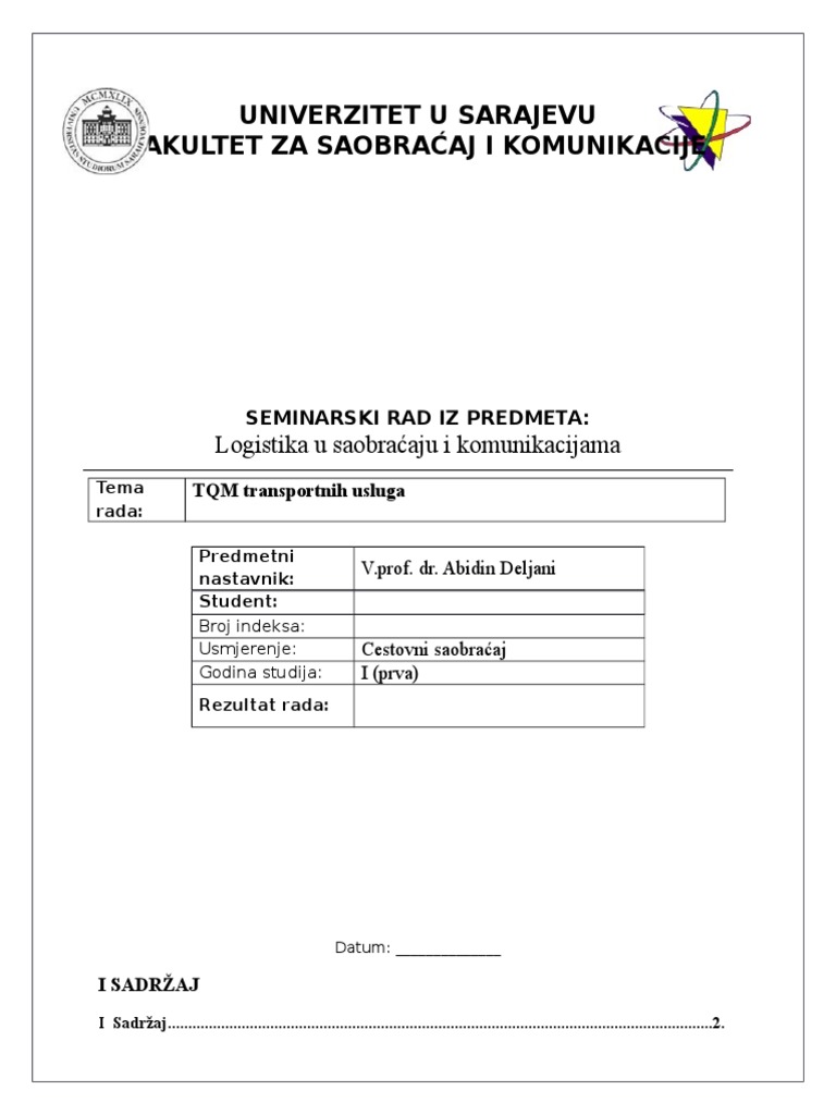 Logistika U Saobraćaju I Komunikacijama | PDF