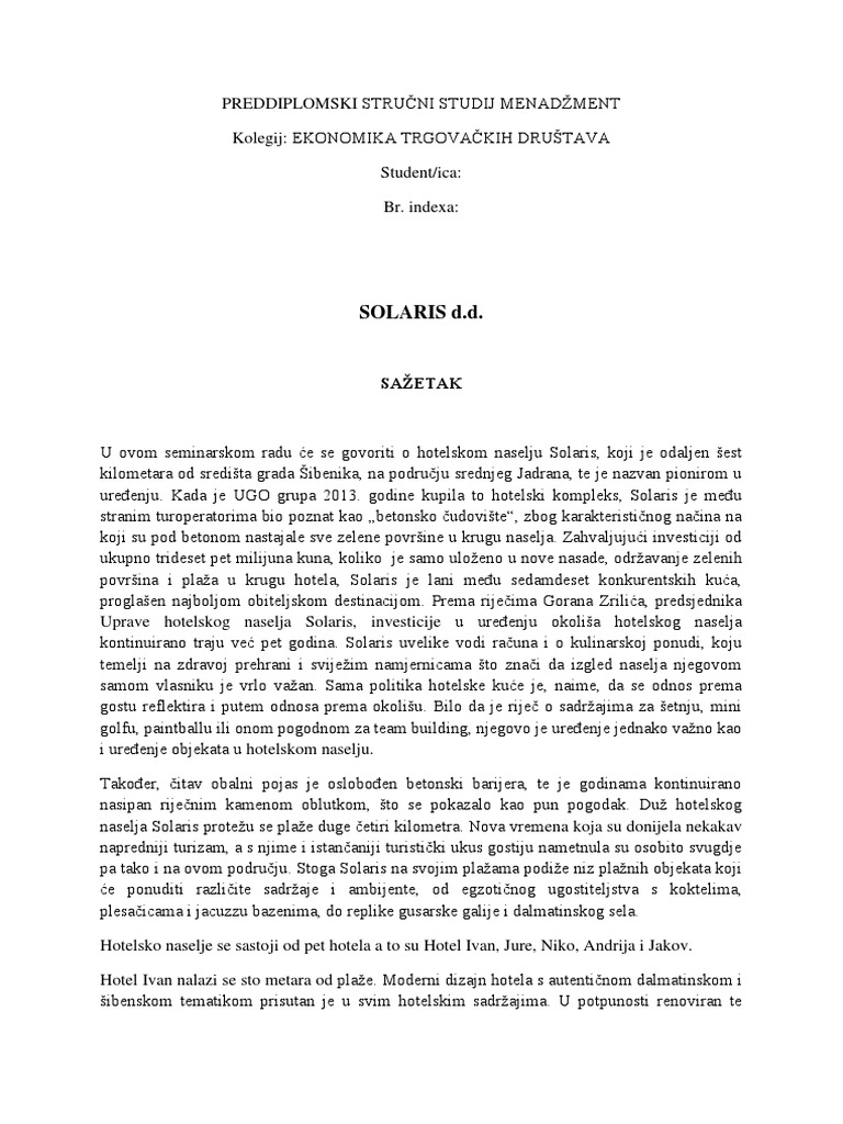 Seminarski Rad Primjer Sazetka | PDF