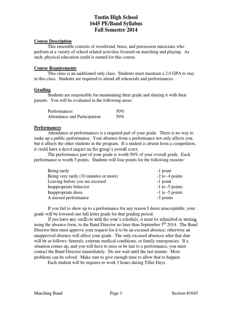 Marching Band Syllabus | PDF | State School | Grading (Education)