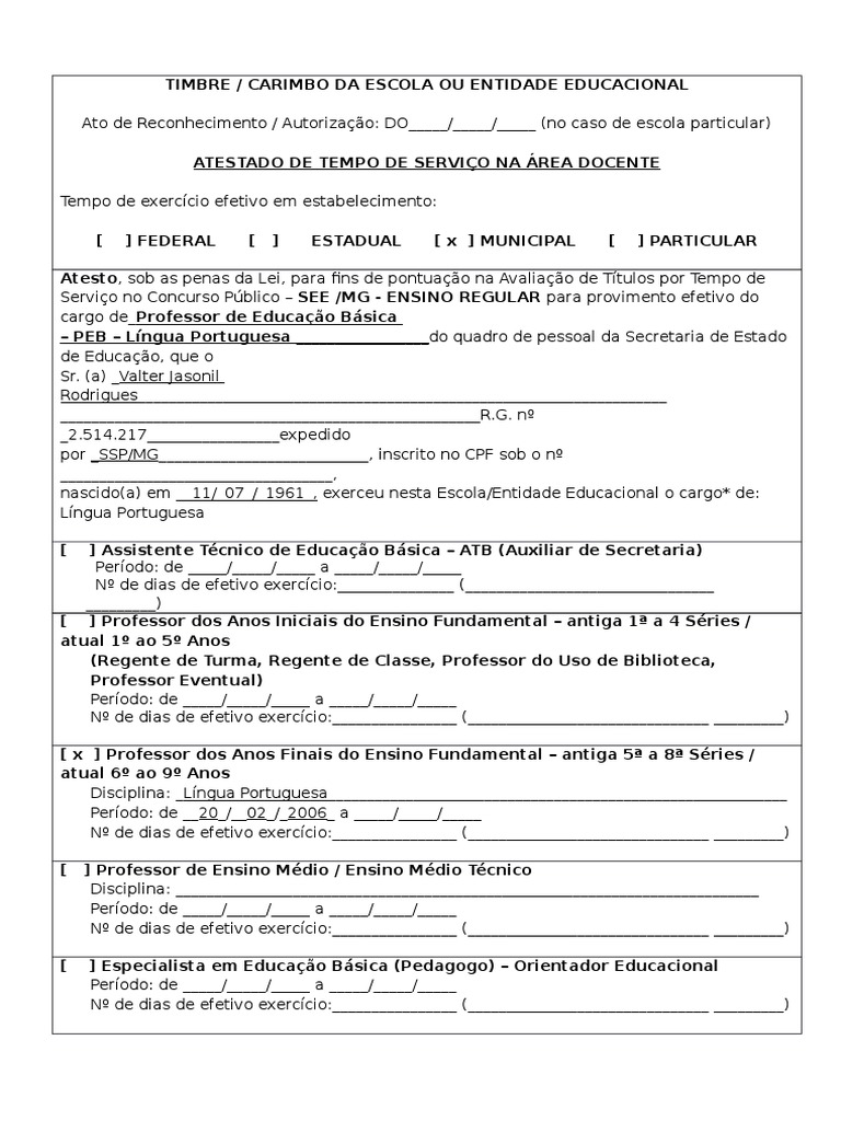 Modelo de Atestado Comprovacao de Tempo de Servico | PDF