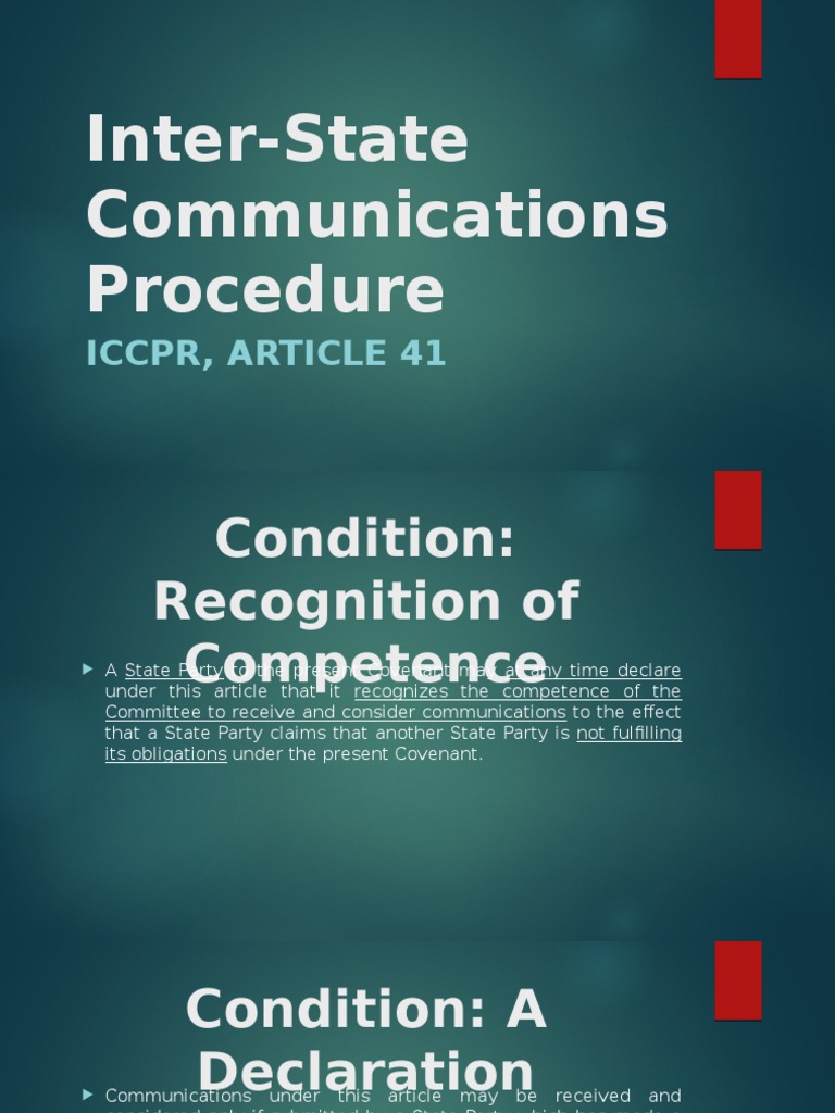 Inter-State Communications Procedure (Art. 41 of ICCPR) and Rules of Procedure of The Human ...
