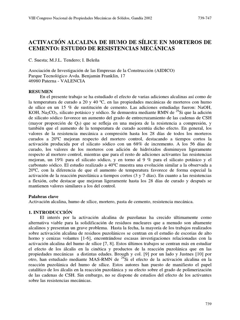 Activacion Alcalina de Humo de Silice | PDF | Cemento | Resistencia ...
