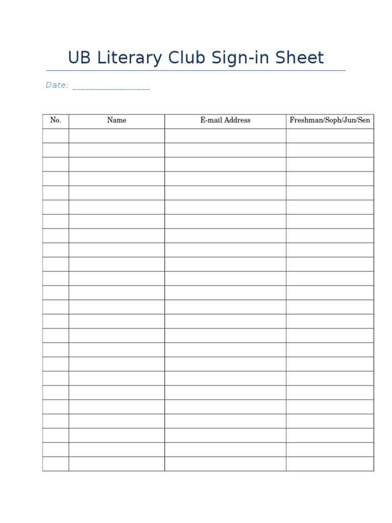UB Literary Club Sign-in Sheet | PDF | Social Science