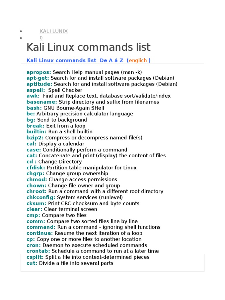 Kali Lunix Command | PDF | Computer File | File System