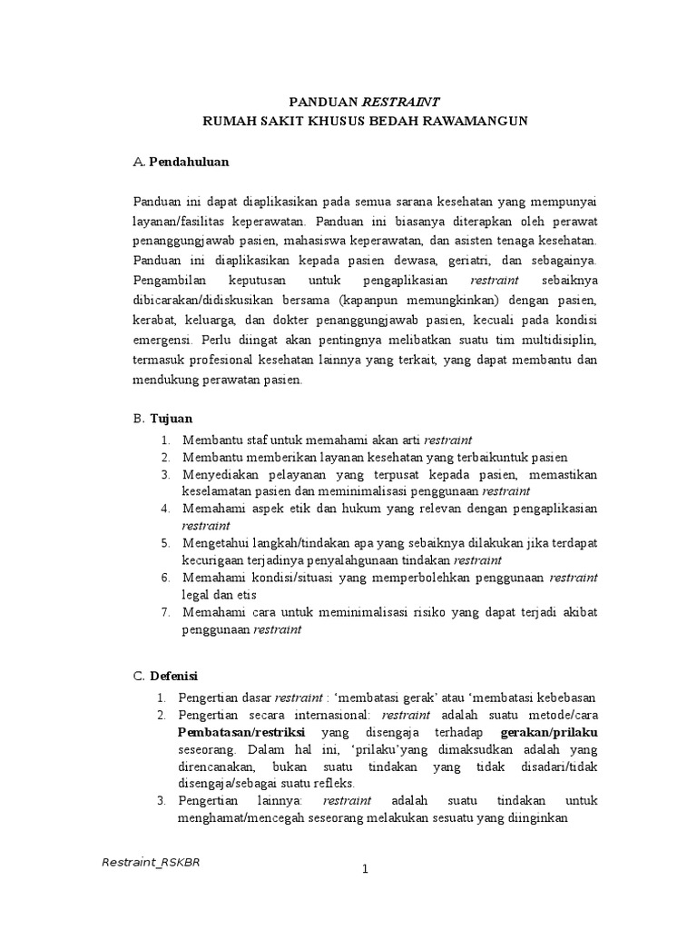 Panduan Penggunaan Restraint di RS | PDF