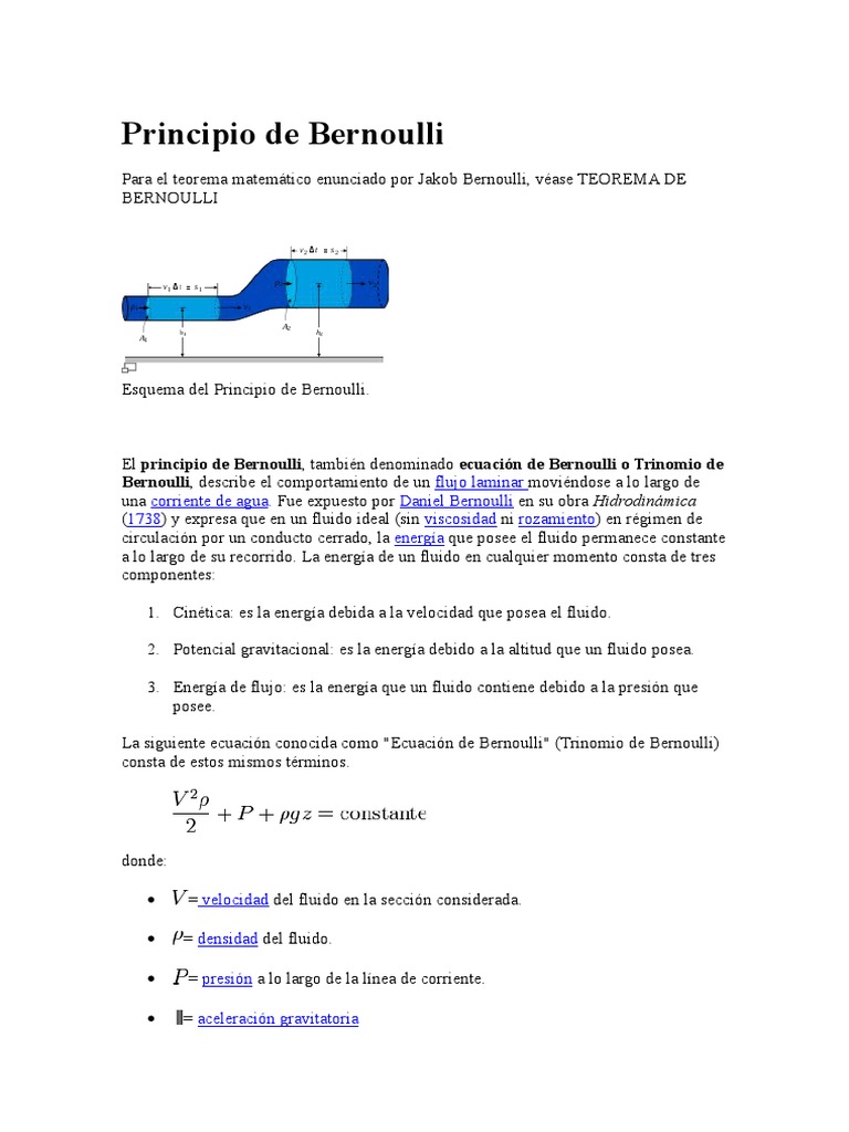 Principio de Bernoulli | PDF | Cantidades fisicas | Mecanica clasica