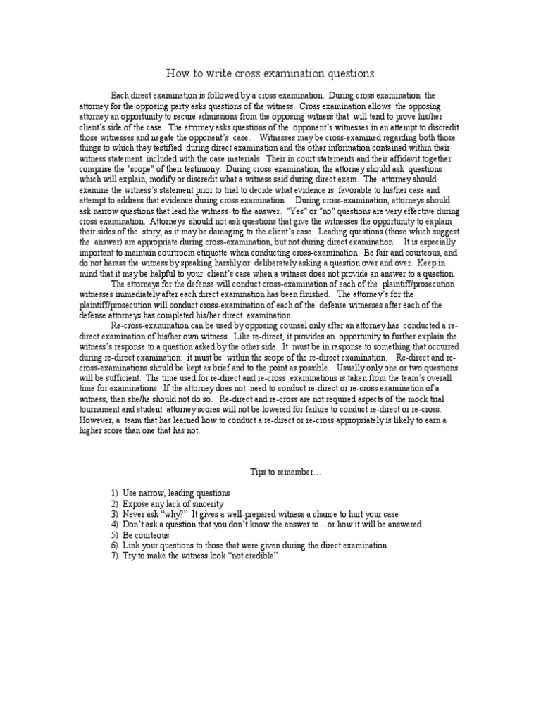 Crafting Effective Cross Examination Questions | PDF | Cross ...