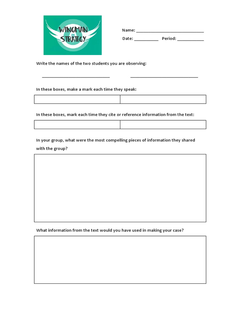 Wingman Strategy Worksheet | PDF