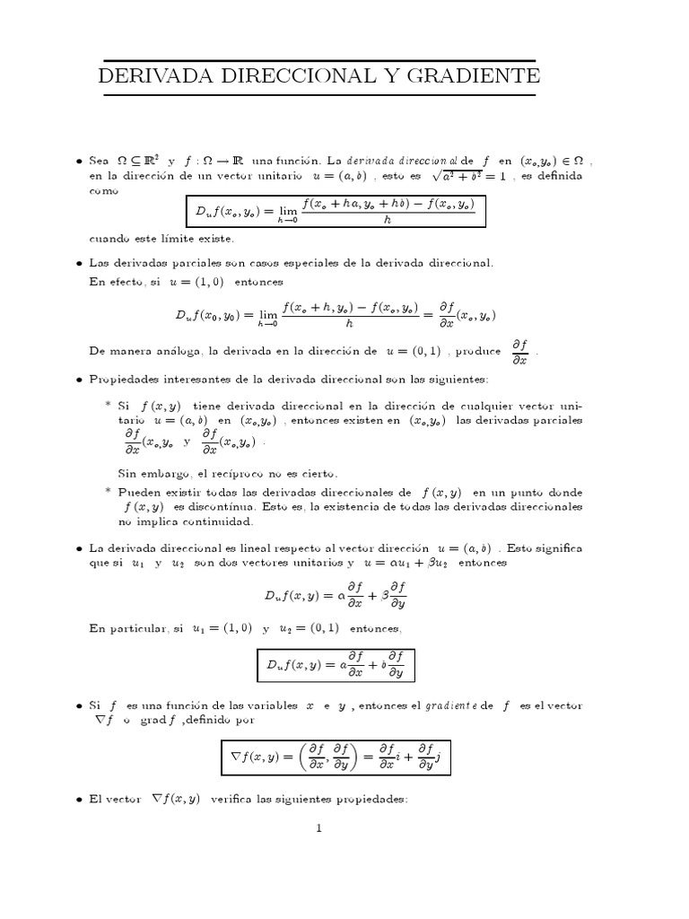 Derivada Direccional y Gradiente | Descargar gratis PDF | Degradado | Derivado