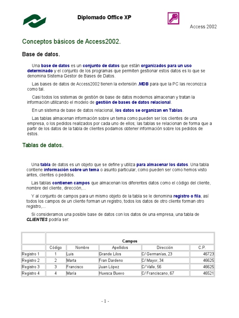 Manual de Access XP | PDF | Tabla (base de datos) | Ventana (informática)
