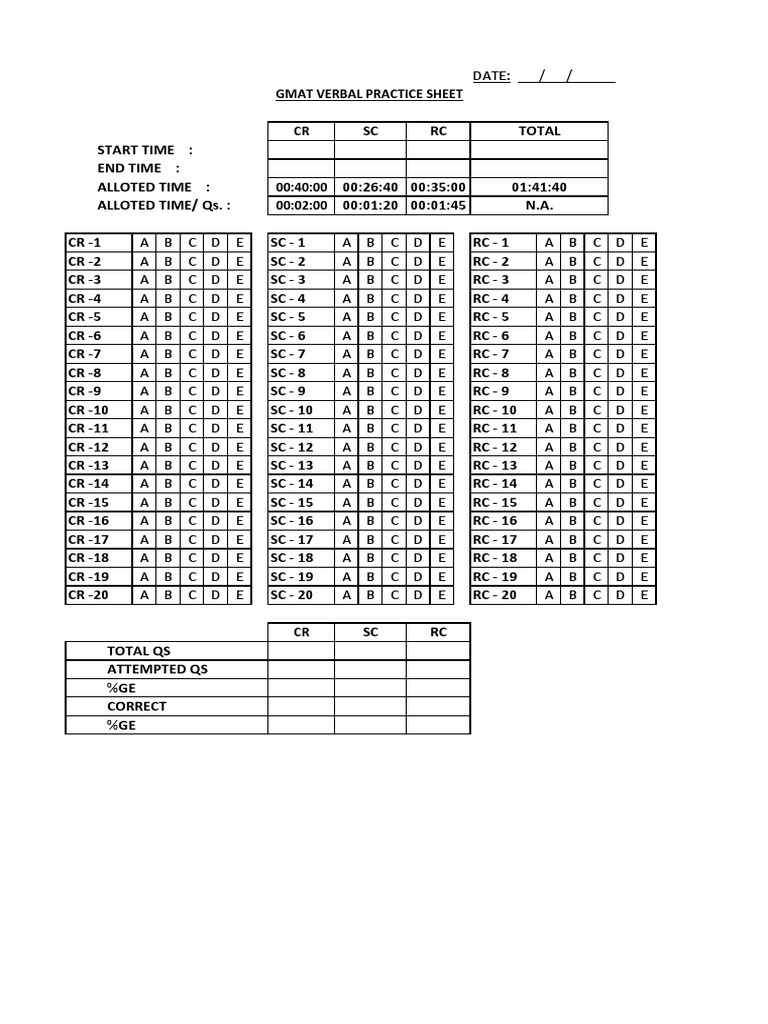 GMAT Verbal Practice Sheet | PDF | Science & Mathematics | Computers