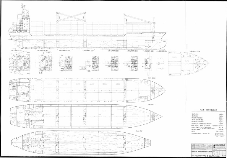 General Arrangemant Plan of 1300TEU Container Ship | PDF