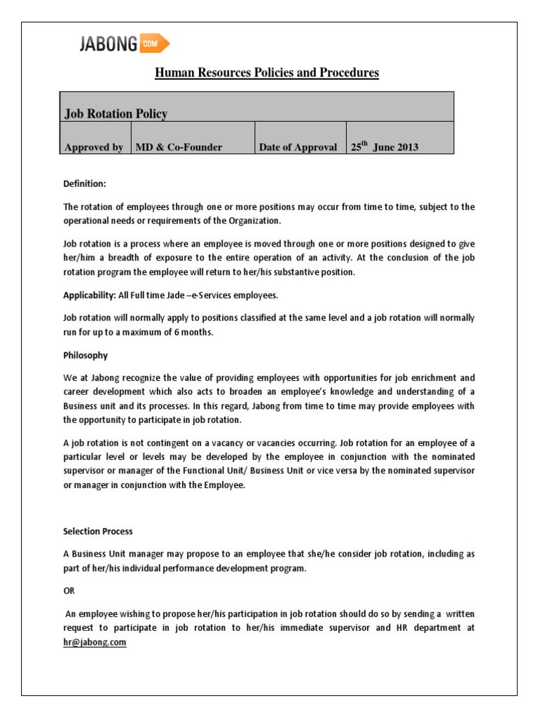 Job Rotation Policies | Employment | Human Resource Management