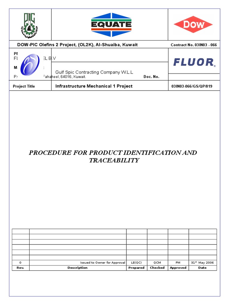 Procedure for Product Identification | Specification (Technical ...