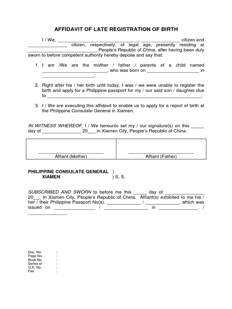 Affidavit of Late Registration of Birth PDF | PDF
